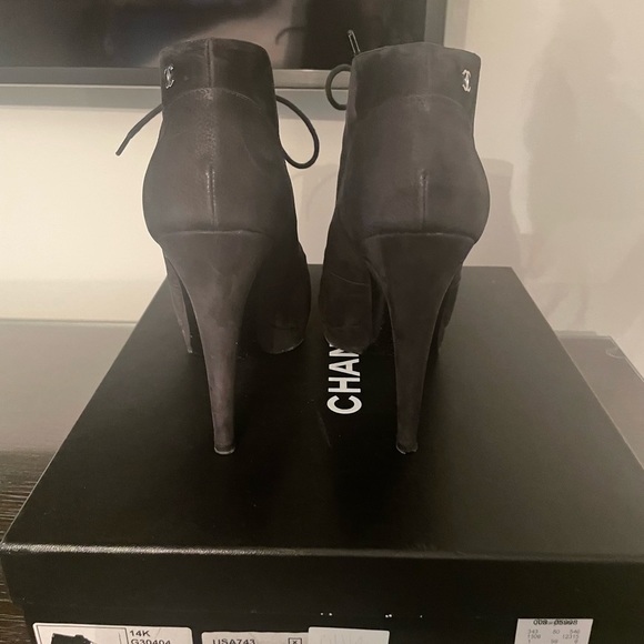 CHANEL | Shoes | Chanel Lace Up Suede Booties | Poshmark